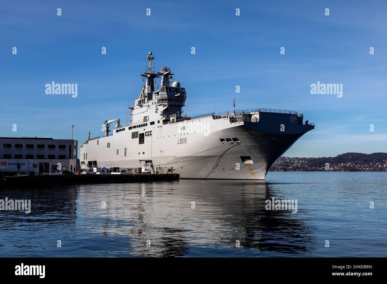 French warship Dixmude L9015, an amphibious assault ship at Bontelabo ...