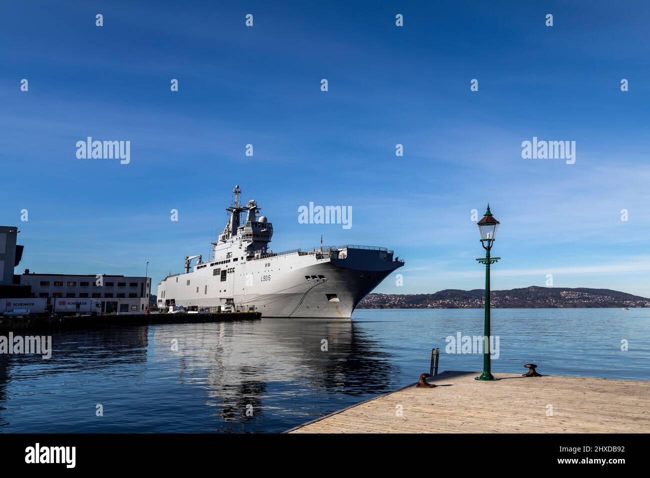 French warship Dixmude L9015, an amphibious assault ship at Bontelabo ...