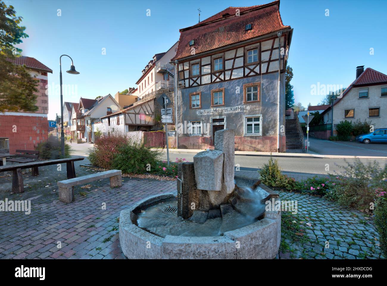 inn, butchery, Karl Hopf, monument protected, house facade, half ...