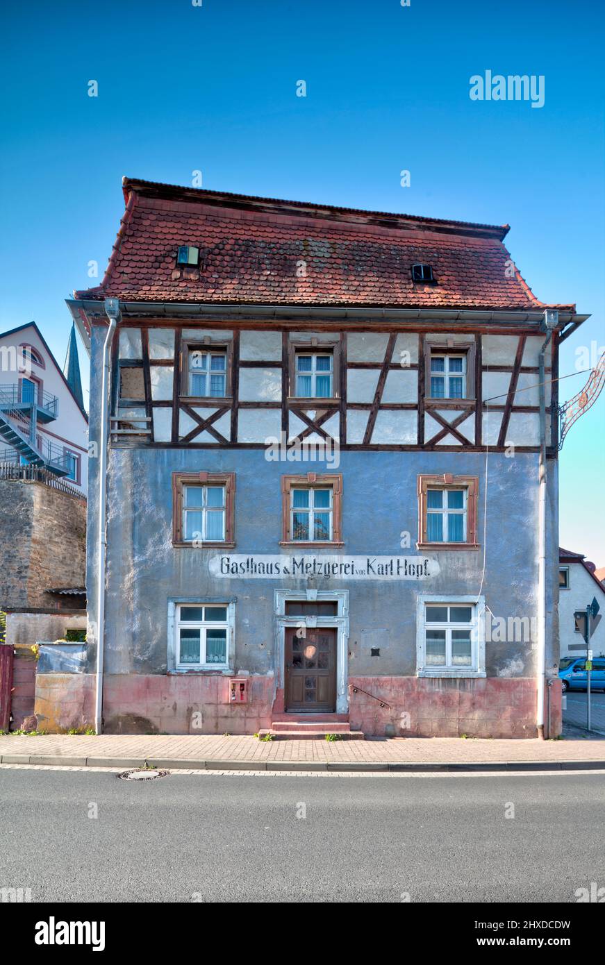 inn, butchery, Karl Hopf, monument protected, house facade, half ...