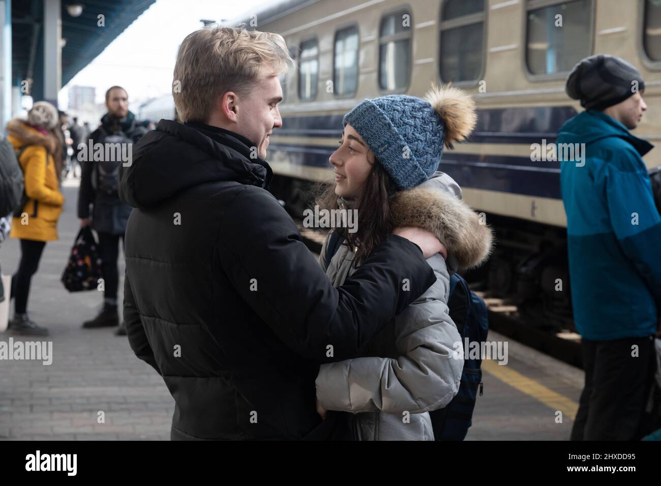 Ukraine train station goodbye hi-res stock photography and images - Alamy