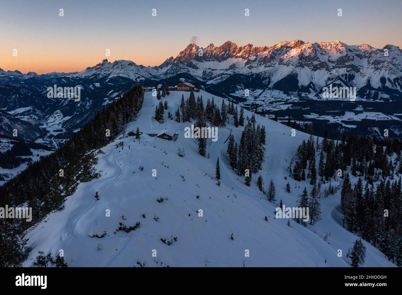 Drone image of the Schladminger Tauern and Dachstein mountains Stock ...