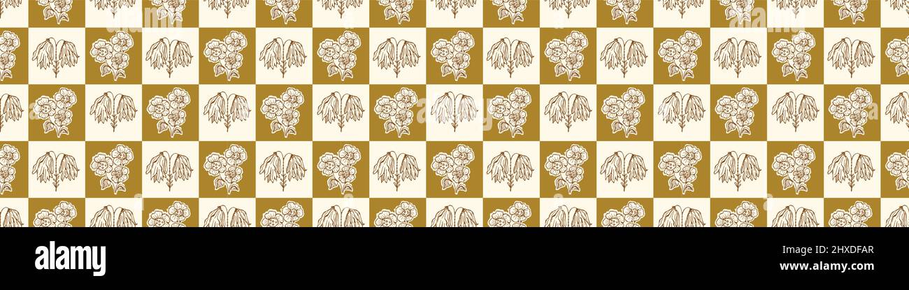 Gender neutral floral seamless vector border. Simple whimsical 2 tone ...
