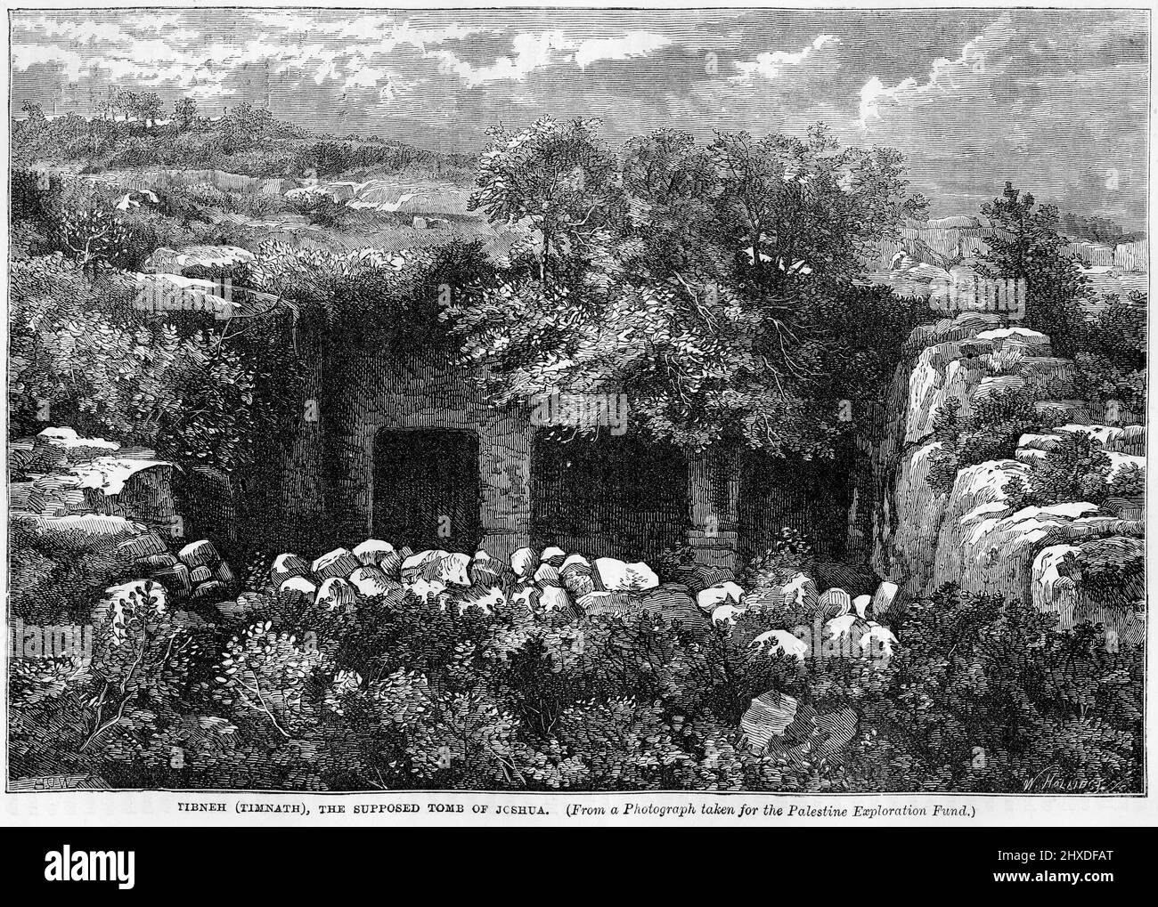 Engraving of the supposed tomb of Joshua at Timnath, circa 1880 Stock ...
