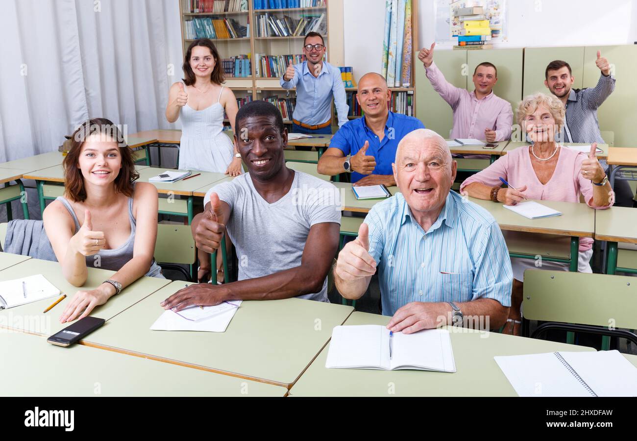 Group different ages satisfied results exam Stock Photo - Alamy