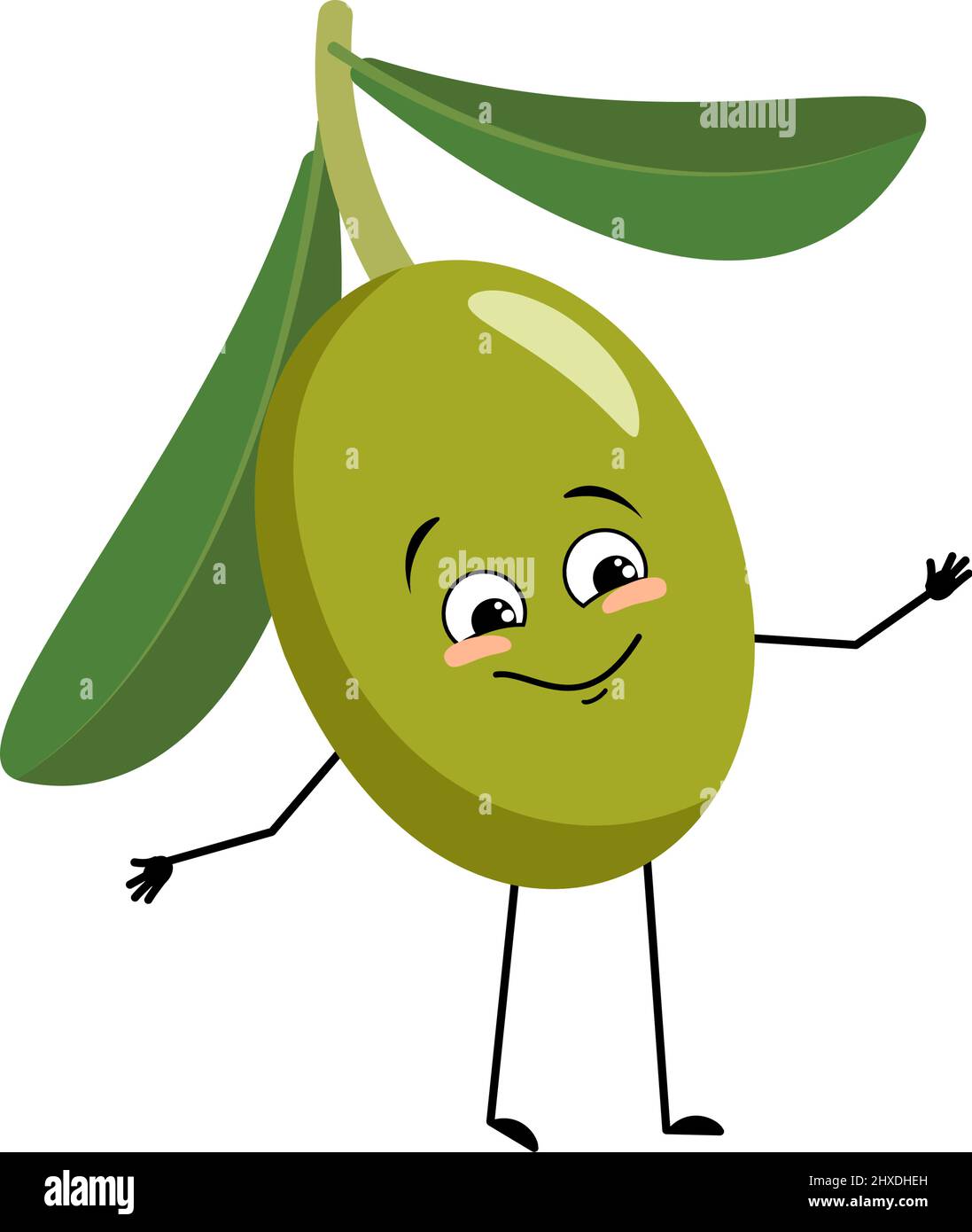 Olive character with happy emotion, joyful face, smile eyes, arms and ...