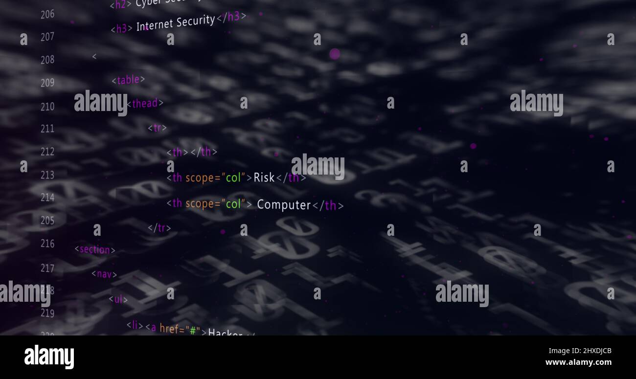 Image Of Warning Text Binary Coding And Data Processing Over Grid