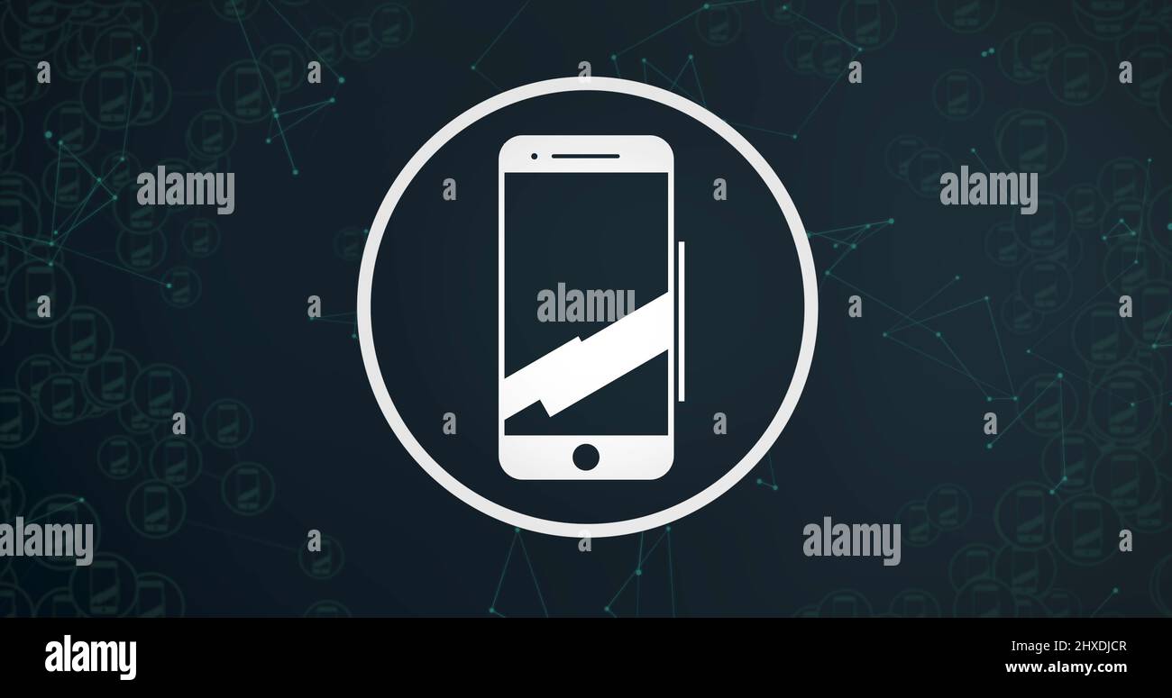 Image of smartphone digital icon and connections over black background ...