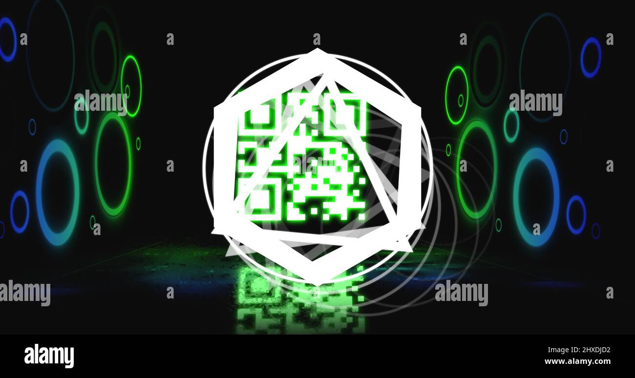 Image of glowing qr code over neon geometric shapes Stock Photo - Alamy