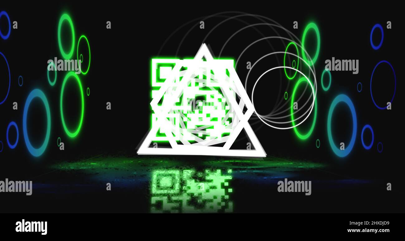 Image of glowing qr code over neon geometric shapes Stock Photo - Alamy