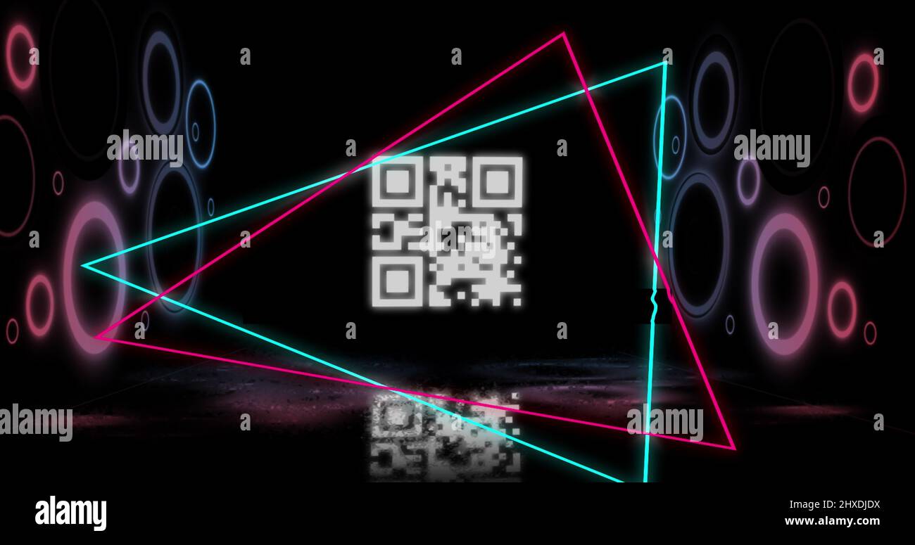 Image of glowing qr code over neon geometric shapes Stock Photo - Alamy