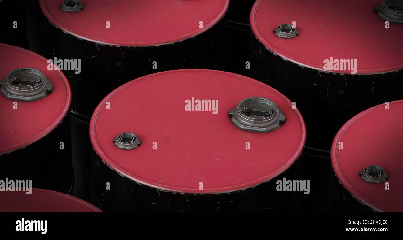 Image of multiple red barrels on black background Stock Photo - Alamy