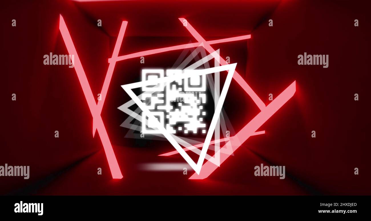 Image of glowing qr code over neon geometric shapes Stock Photo - Alamy