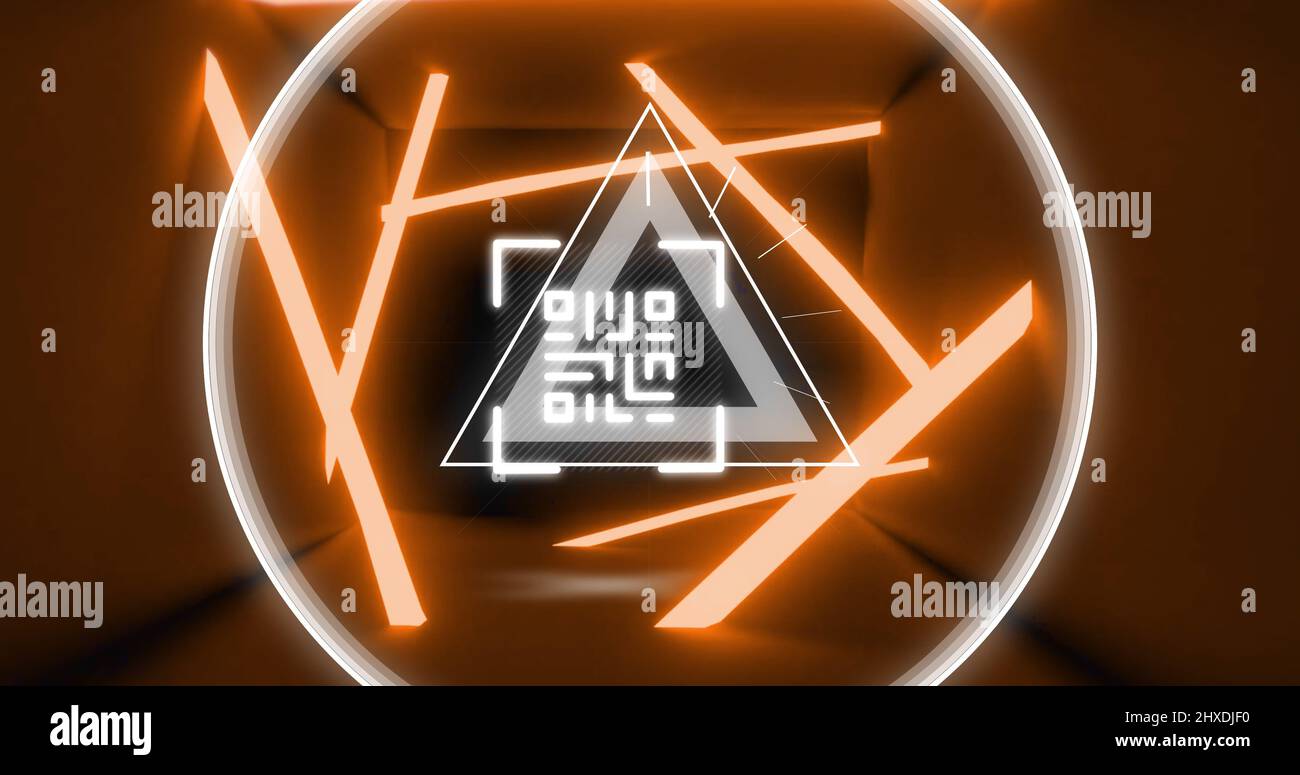 Image of glowing qr code over neon geometric shapes Stock Photo - Alamy