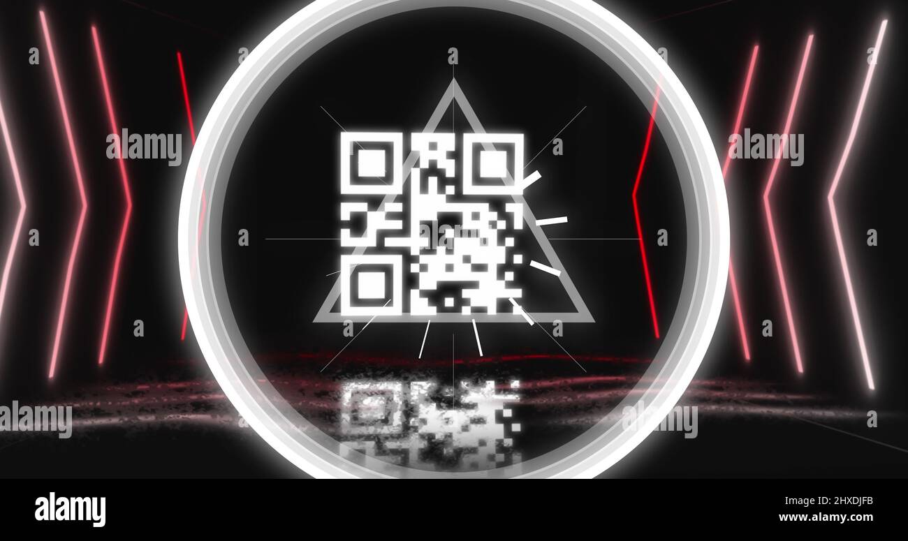 Image of glowing qr code over neon geometric shapes Stock Photo - Alamy