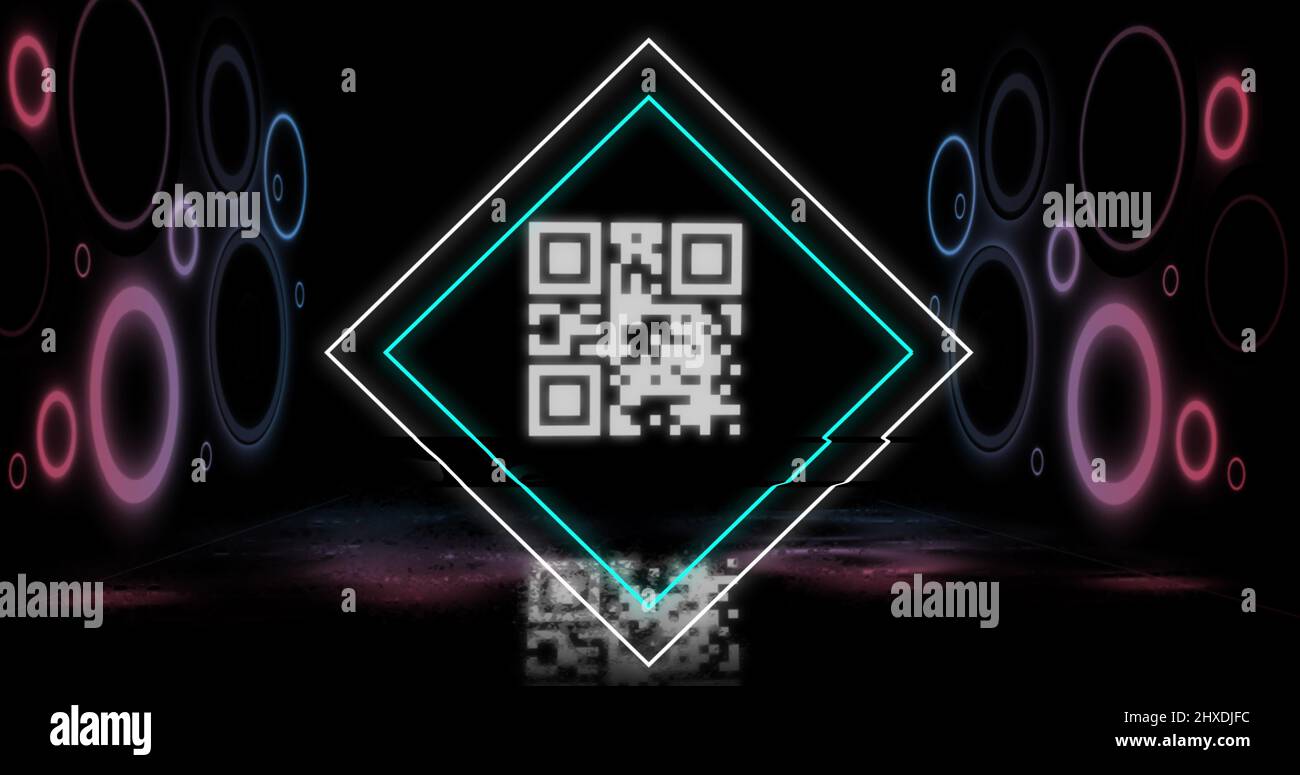 Image of glowing qr code over neon geometric shapes Stock Photo - Alamy