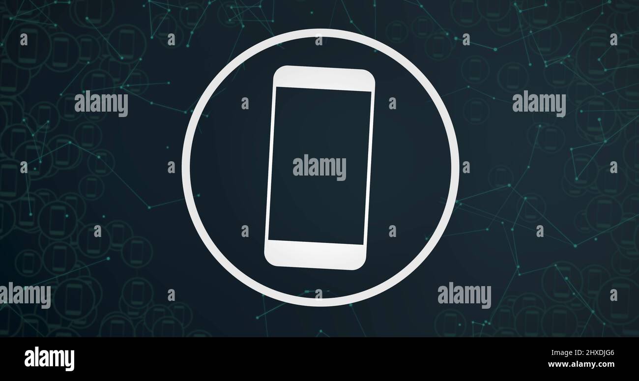 Image of smartphone digital icon and connections over black background ...