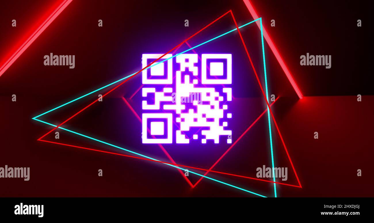 Image of glowing qr code over neon geometric shapes Stock Photo - Alamy