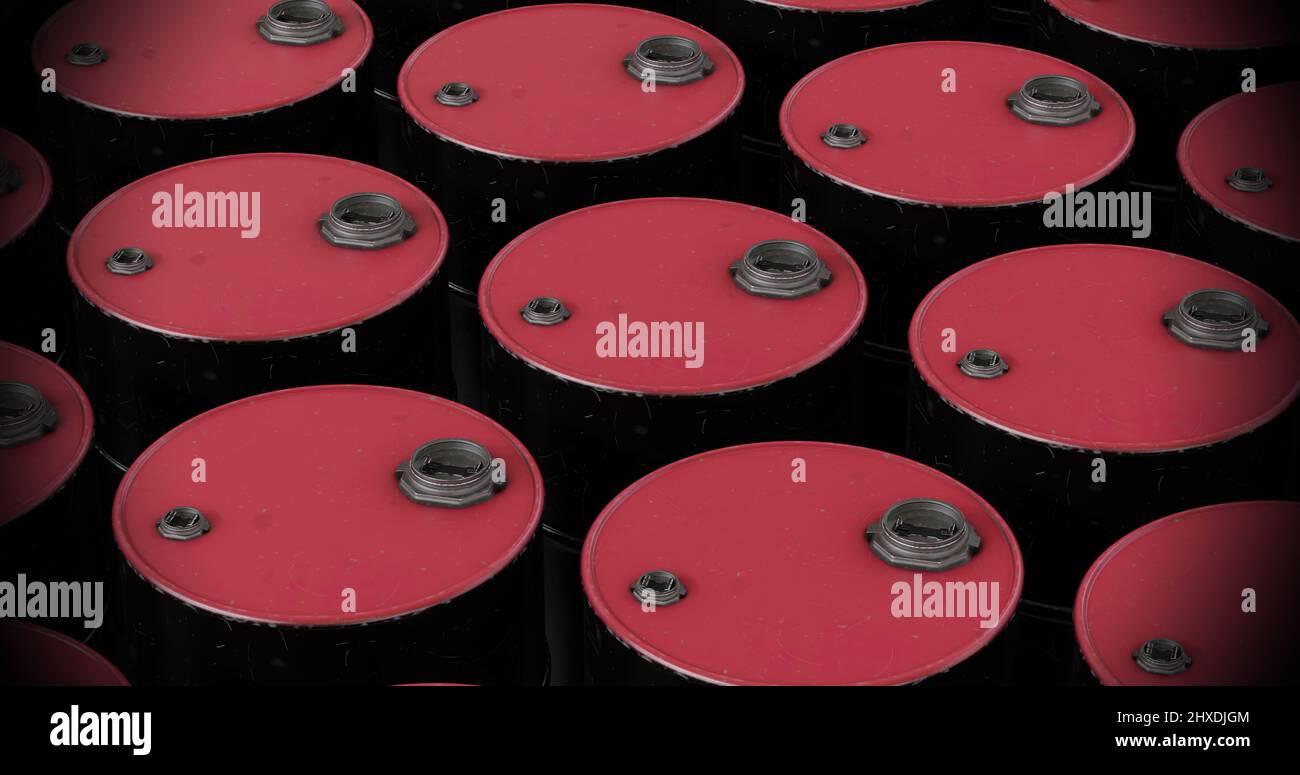 Image of multiple red barrels on black background Stock Photo - Alamy