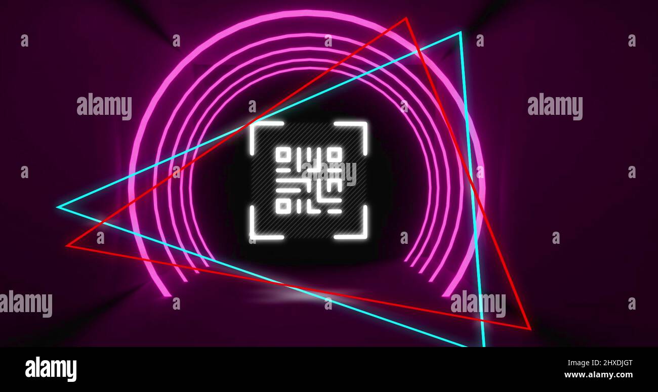 Image of glowing qr code over neon shapes on purple background Stock ...