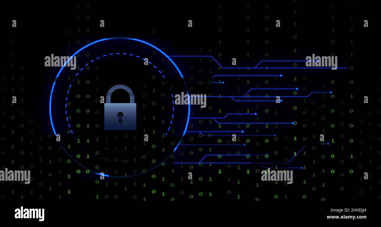 Image Of Online Security Padlock Binary Coding And Data Processing