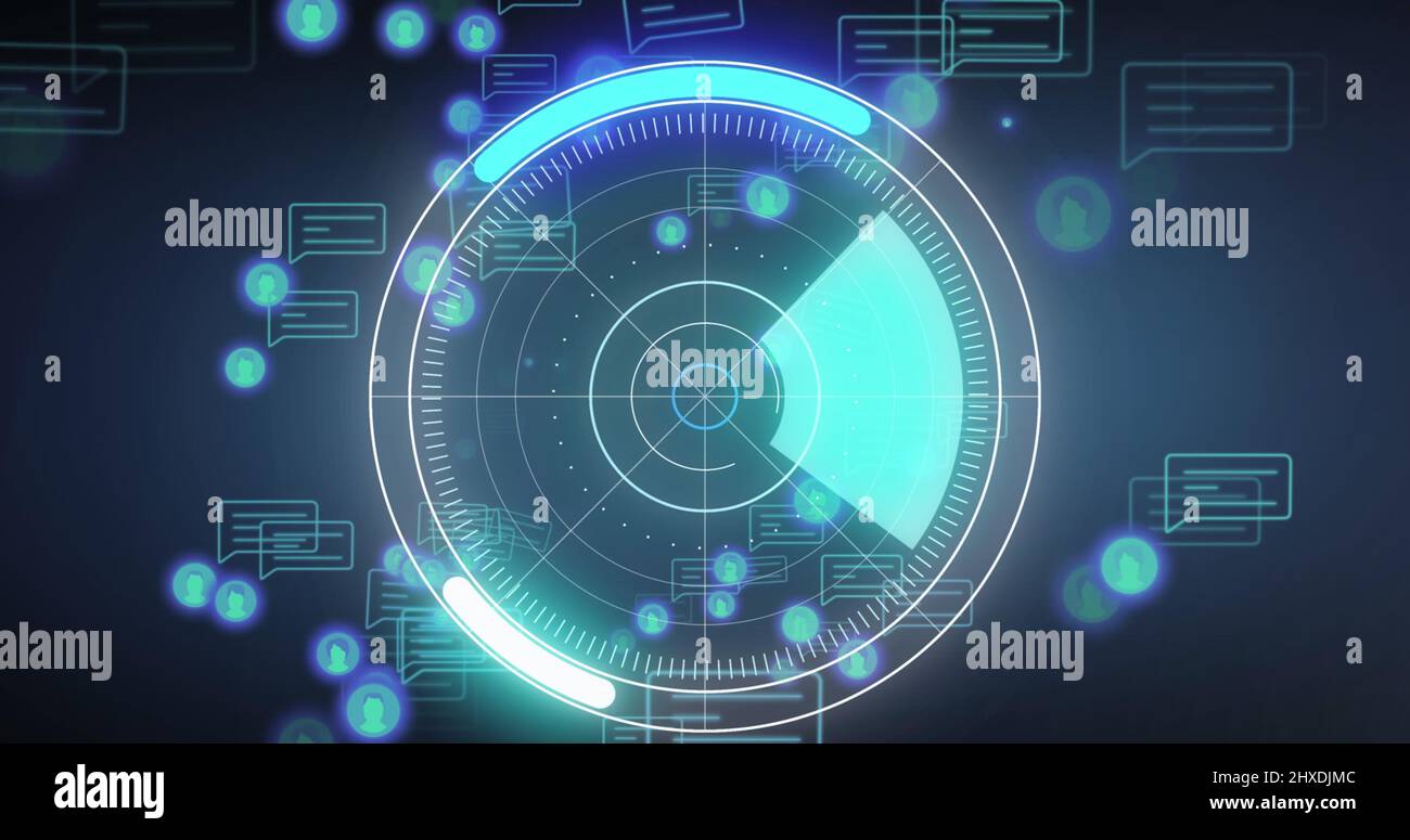 Image of media icons and scope scanning on blue background Stock Photo ...