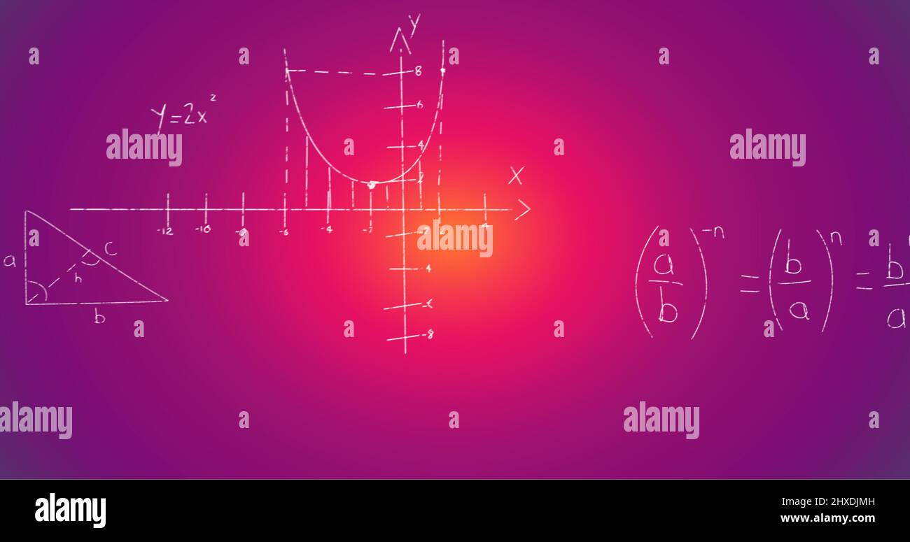 Image of handwritten mathematical formulae over pink background Stock ...