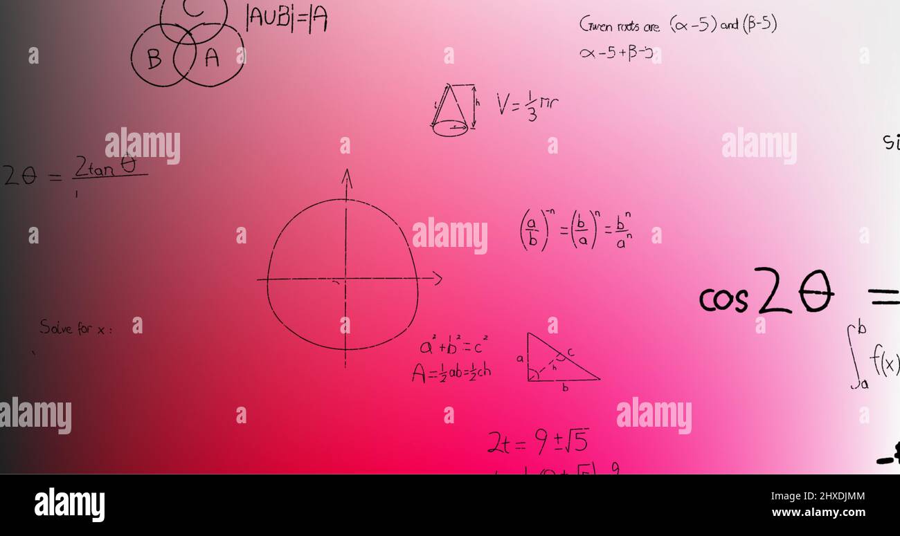 Image of hand written mathematical formulae over pink background Stock ...