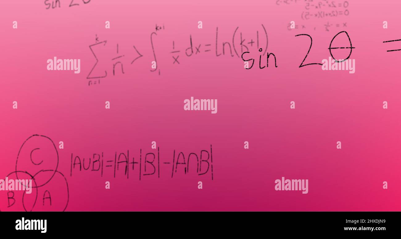 Image of hand written mathematical formulae over pink background Stock ...