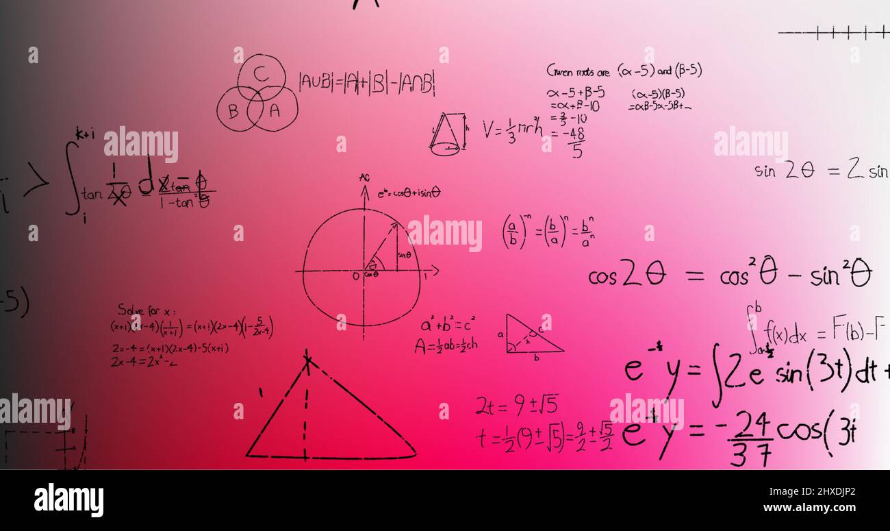 Image of hand written mathematical formulae over pink background Stock ...