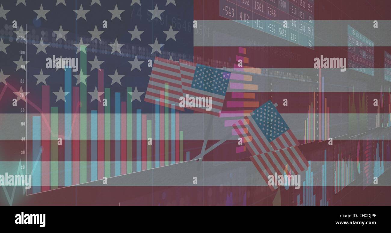 Image of statistics processing over flags of united states of america ...