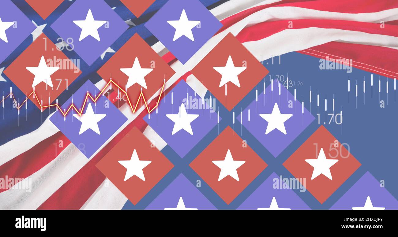Image of statistics processing over flag of united states of america ...