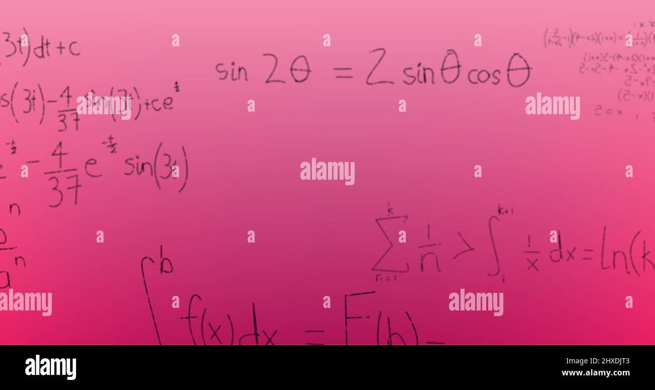Image of hand written mathematical formulae over pink background Stock ...