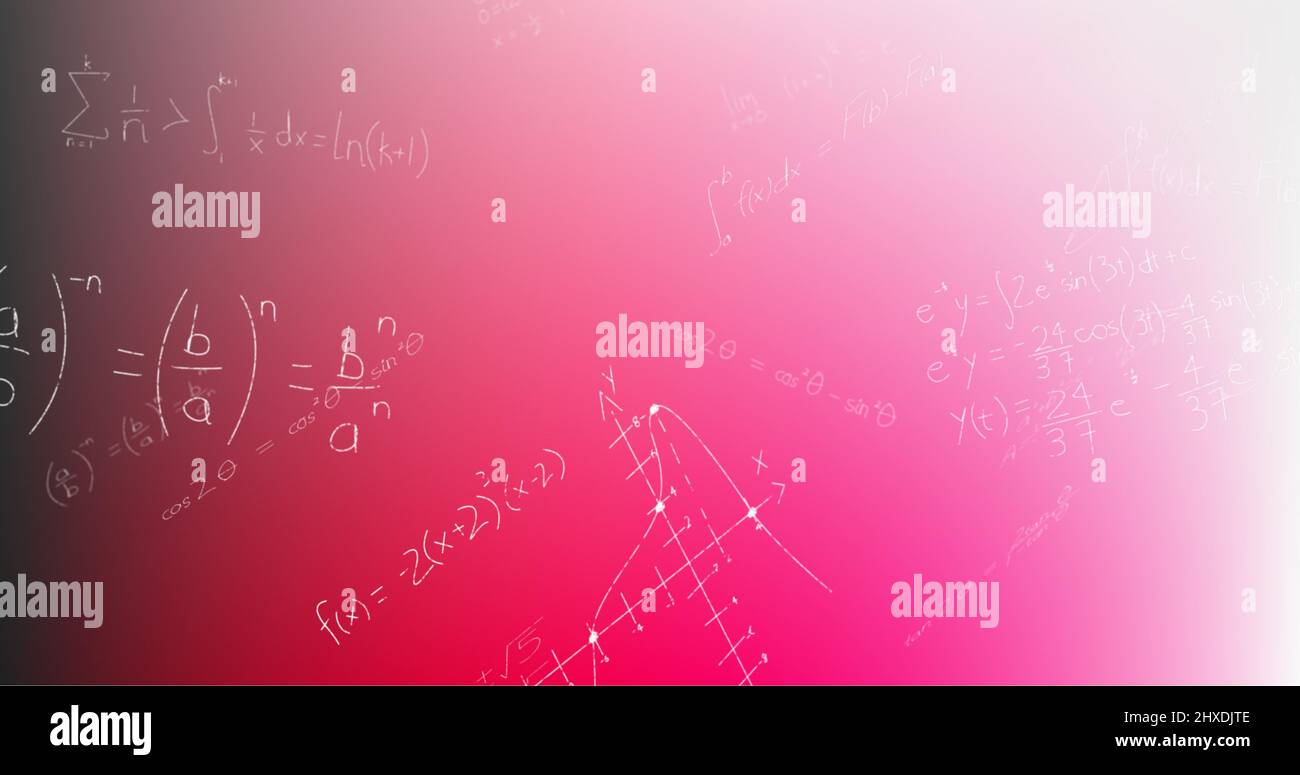 Image of hand written mathematical formulae over pink background Stock ...