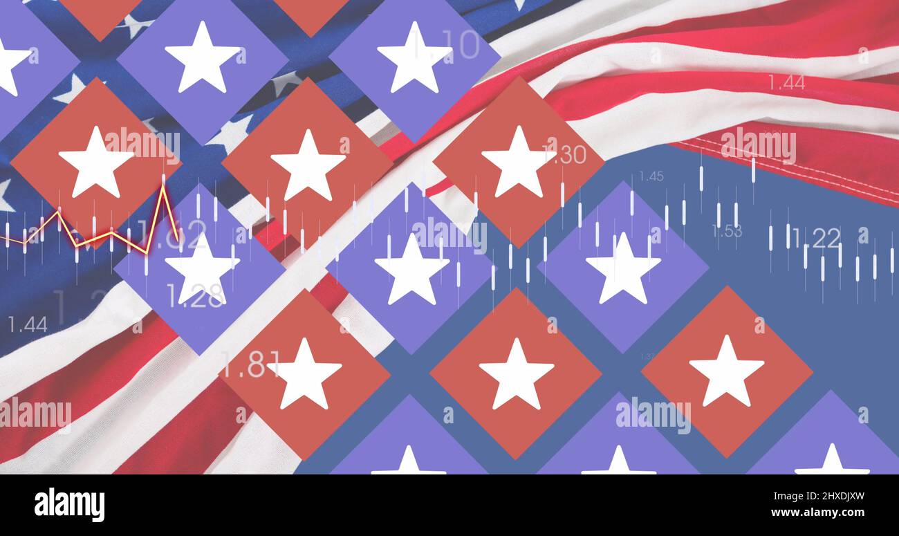 Image of statistics processing over flag of united states of america ...