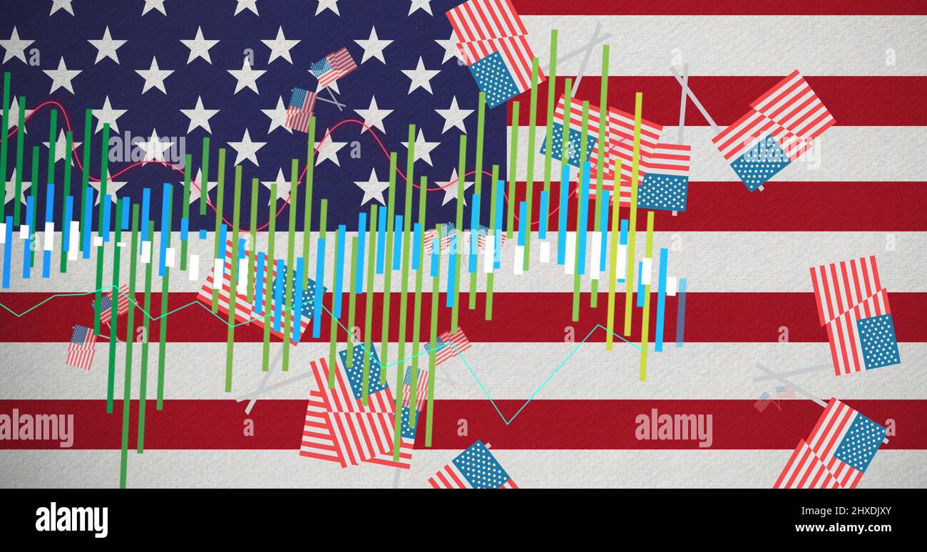 Image of statistics processing over flags of united states of america ...