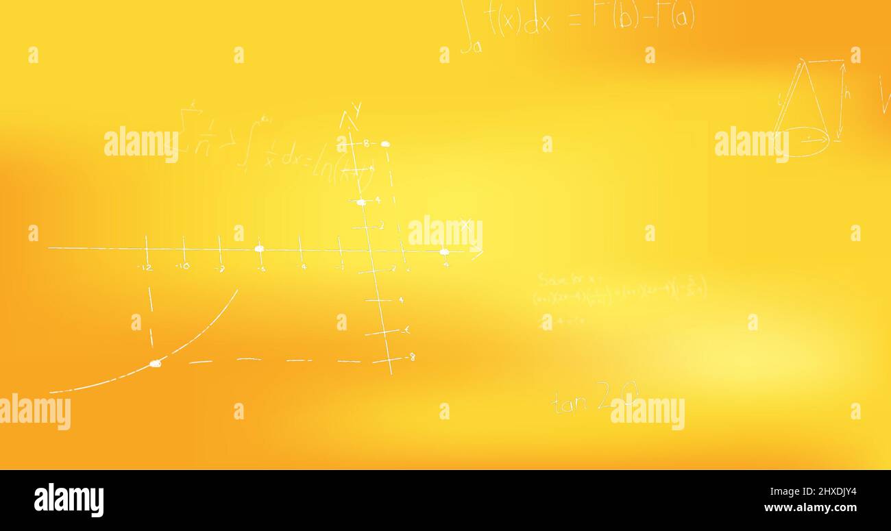 Image of hand written mathematical formulae over yellow background ...