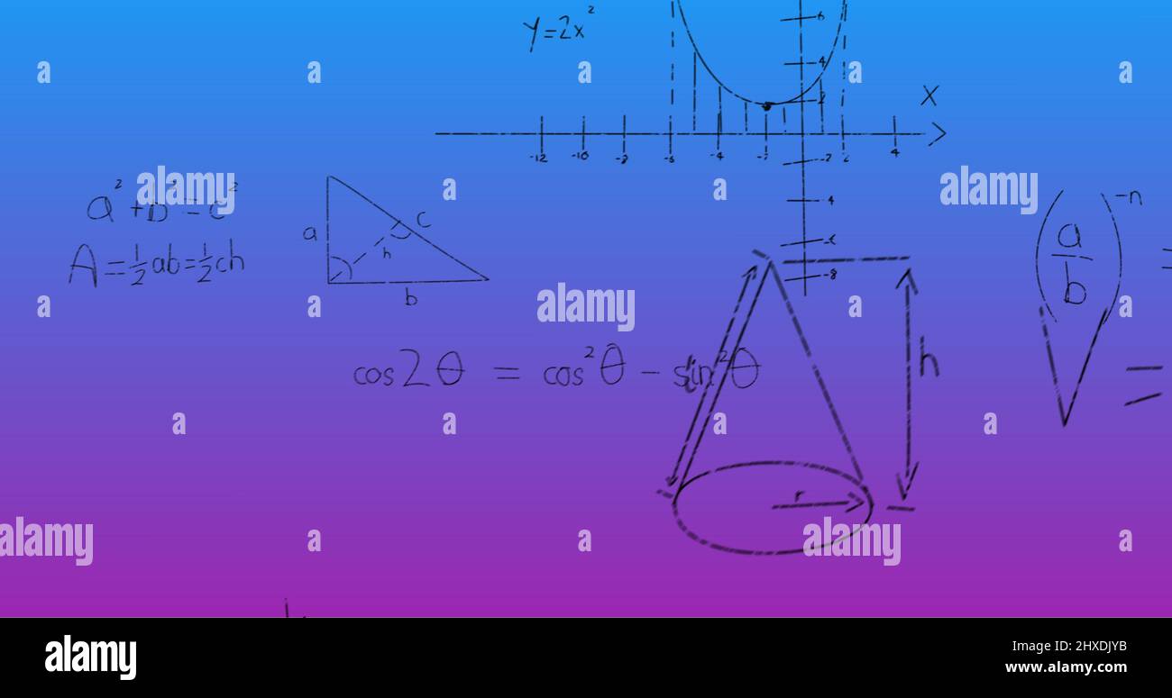 Image of handwritten mathematical formulae over blue to purple ...