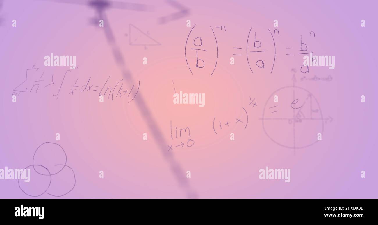 Image of handwritten mathematical formulae over purple background Stock ...