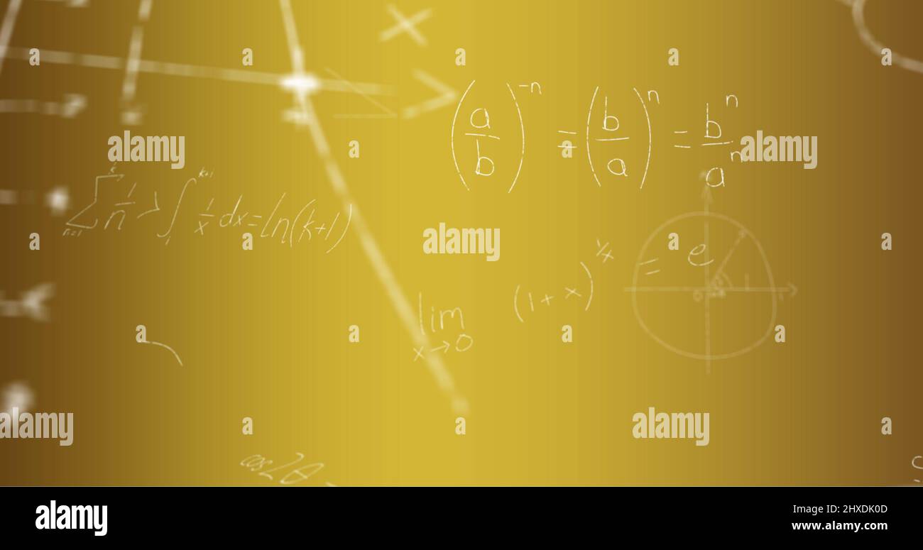 Image of hand written mathematical formulae over yellow background ...