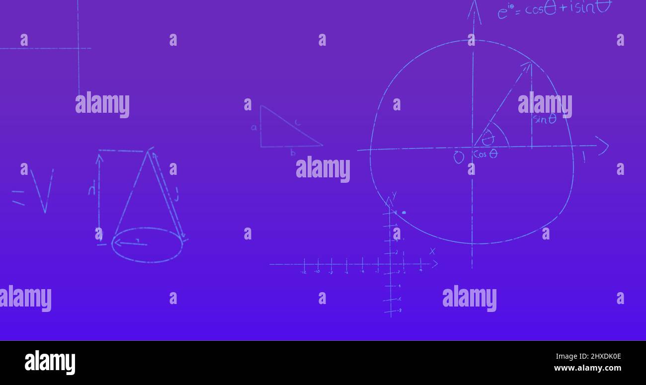 Image of handwritten mathematical formulae over purple background Stock ...