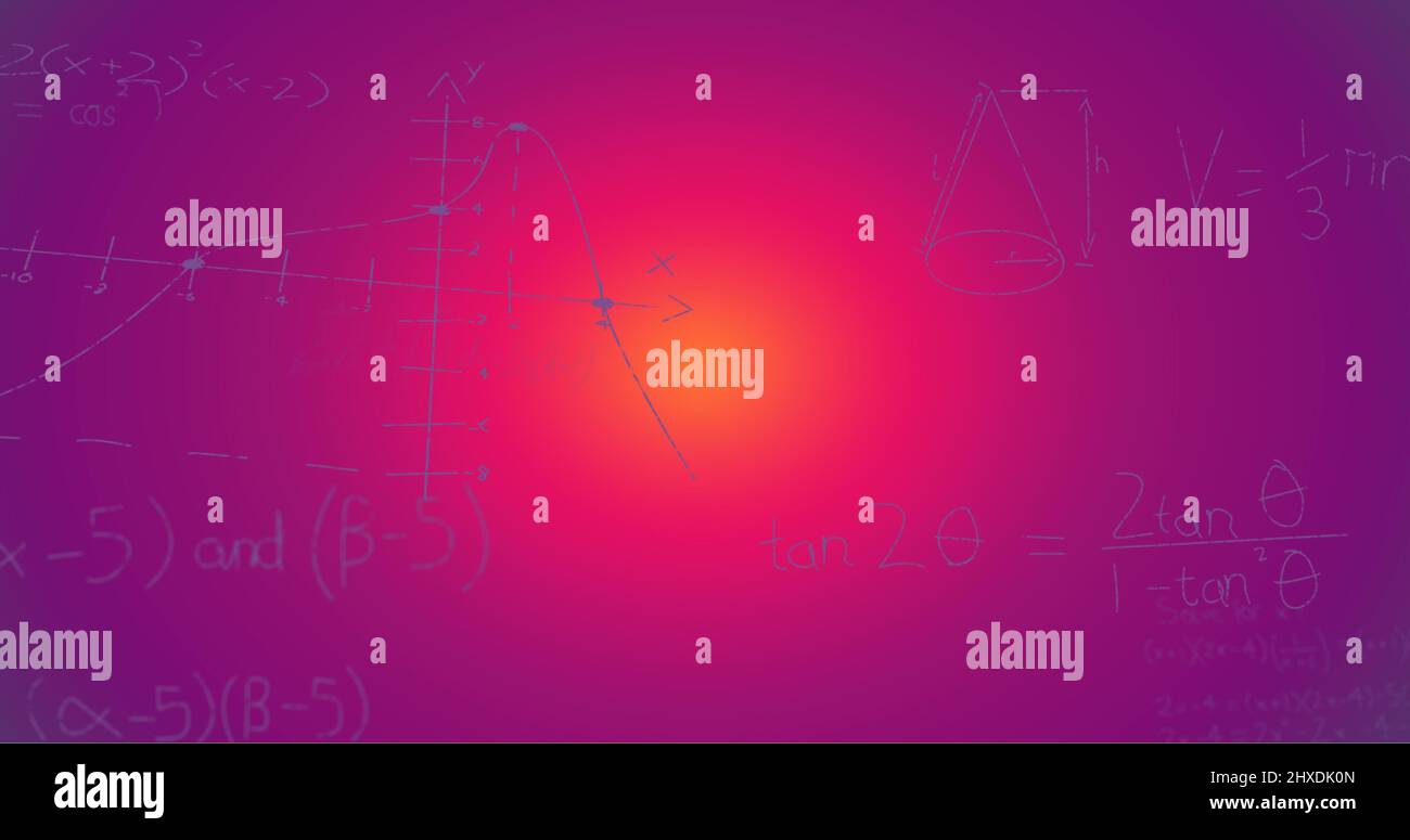 Image of handwritten mathematical formulae over purple background Stock ...