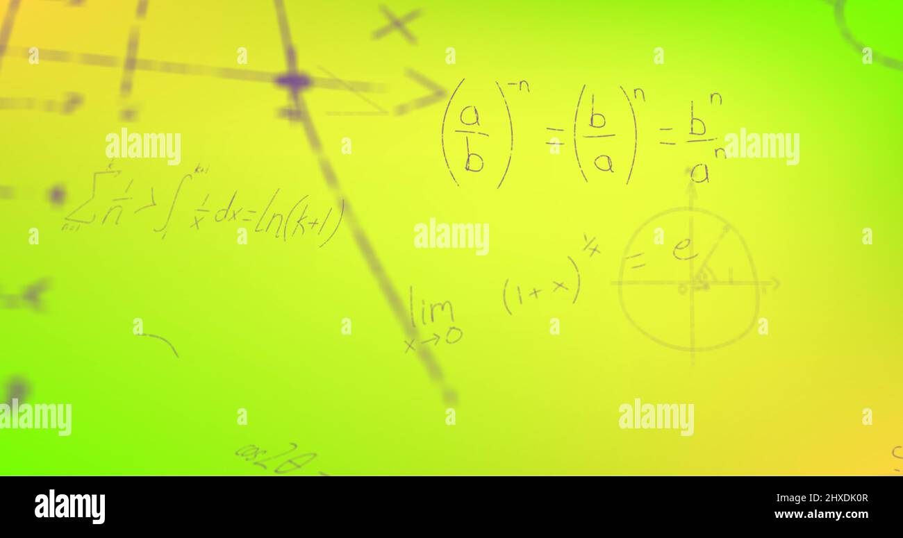 Image of hand written mathematical formulae over yellow background ...