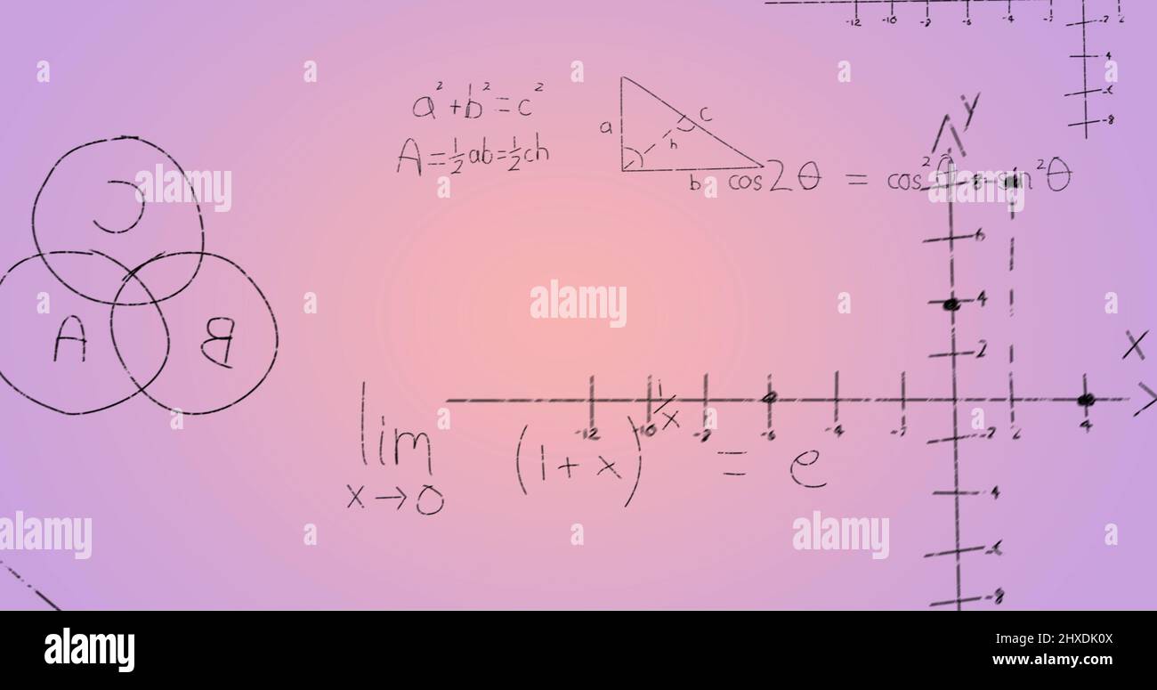 Image of hand written mathematical formulae over pink background Stock ...