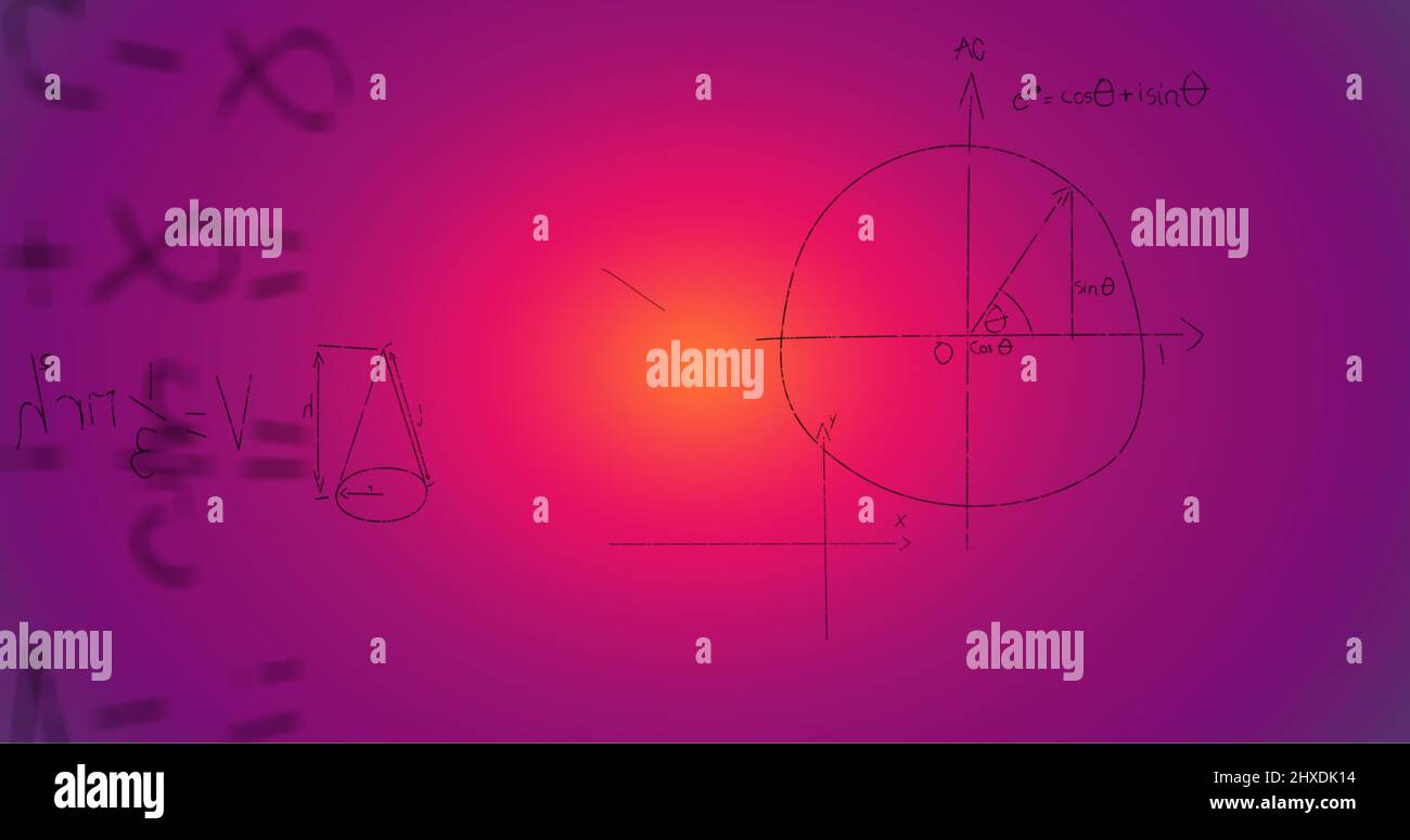 Image of hand written mathematical formulae over pink background Stock ...