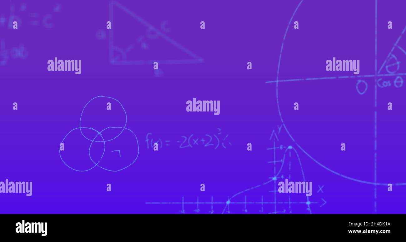 Image of handwritten mathematical formulae over purple background Stock ...