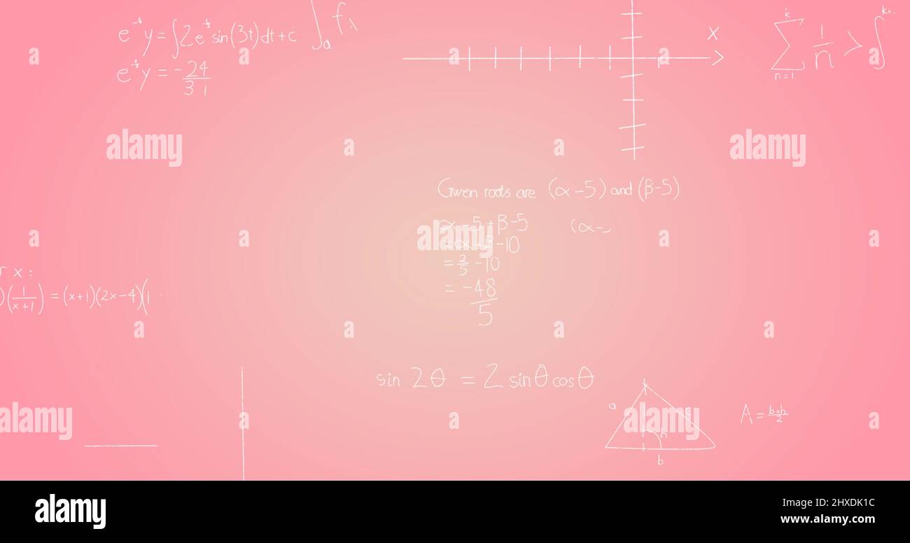 Image of hand written mathematical formulae over pink background Stock ...