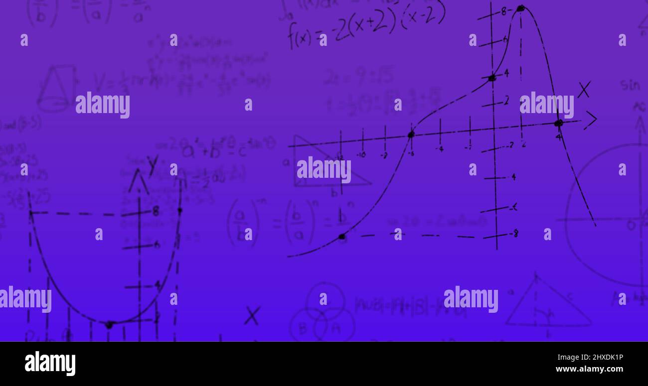 Image of handwritten mathematical formulae over purple background Stock ...