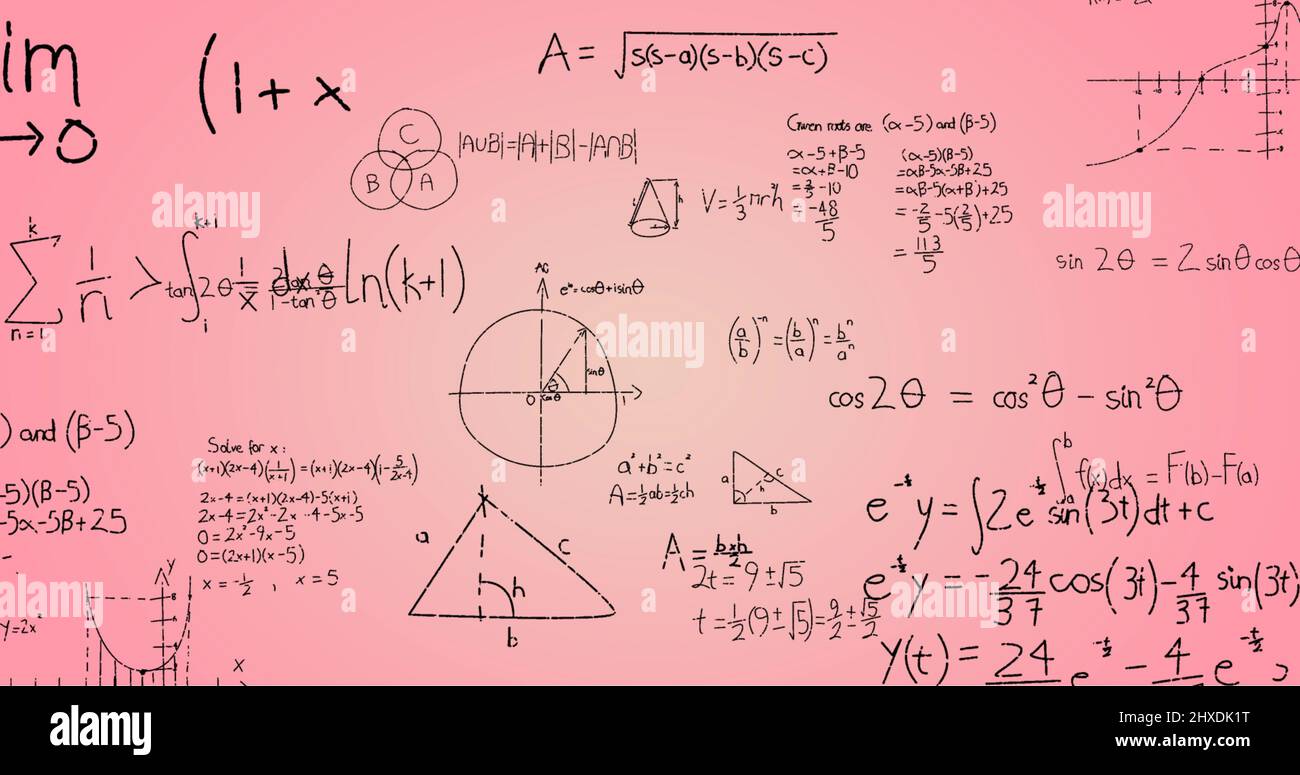 Image of hand written mathematical formulae over pink background Stock ...