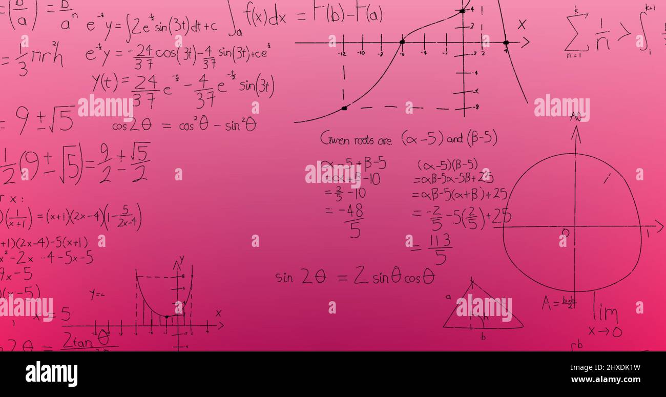 Image of hand written mathematical formulae over pink background Stock ...
